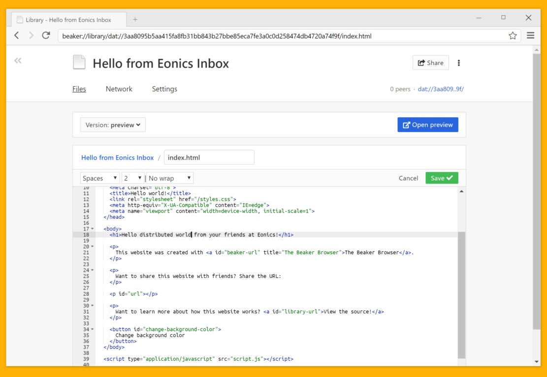 Hello Distributed Web Beaker Browser En Het Dat Protocol Inbox Eonics 